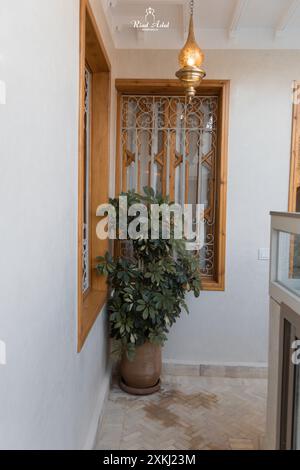 Moroccan Riad in marrakech ,with nice view to atlas Mountains Stock ...