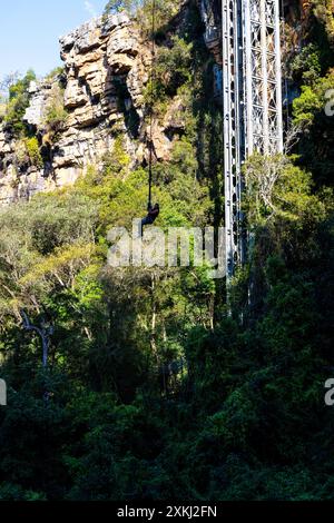 A woman swings in the Graskop Gorge. View of Graskop Gorge along South ...