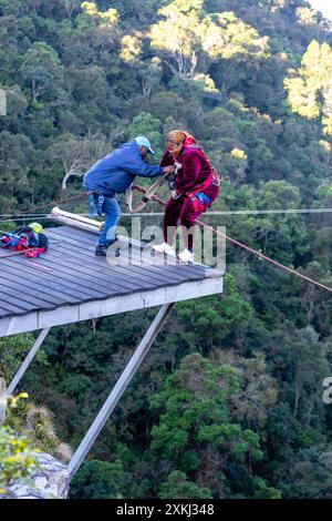 A woman falls into Graskop Gorge with a rope swing. Graskop Gorge along ...