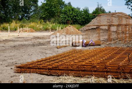 Reinforcing steel wire mesh laying on the ground of a construction site ...