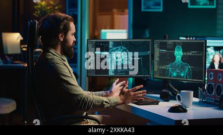 Self aware AGI AI gaining humanoid form inside cyberspace, waving hand ...