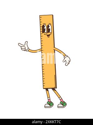 Cartoon groovy school ruler character. Isolated vector retro protractor ...