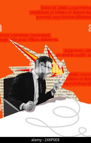 Vertical photo collage of angry businessman scream work failure pile ...