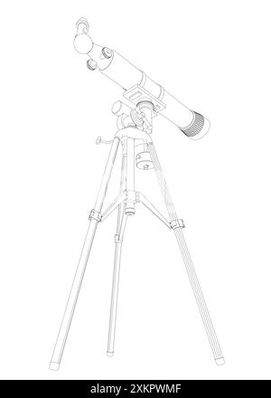 Contour drawing of Telescope - astronomy tool. Telescope in simple ...