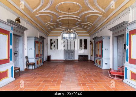 Terracotta floor and decorative ceiling with painted armoires in ...