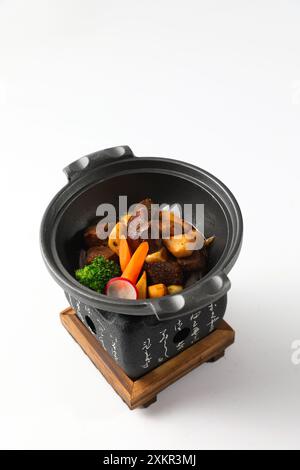 Juicy Kobe beef steak with King Oyster Mushroom and spring onion，cube ...