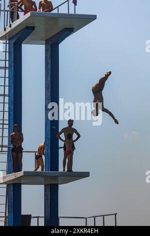 Zadar, Croatia. 24th July, 2024. Citizens jumped into the sea from a 10 ...