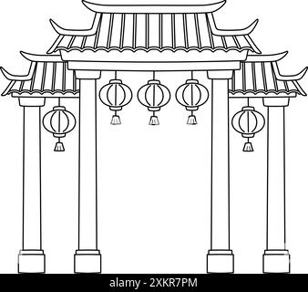 Chinese Temple Isolated Coloring Page for Kids Stock Vector Image & Art ...