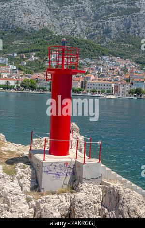 Small modern red lighthouse pole Stock Photo - Alamy
