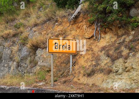 Road sign for the Brela village, Croatia resort on the Makarska Riviera ...