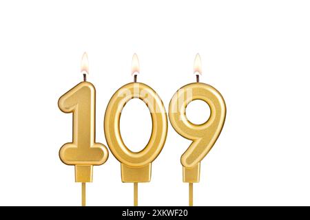 Birthday candle number 109 on white background Stock Photo - Alamy