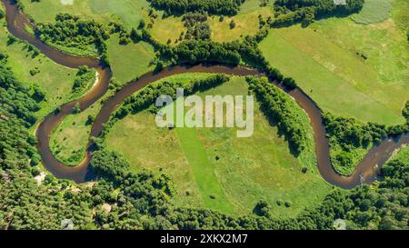 Lithuanian river Merkys and its loop. View from above. Merkys loop ...