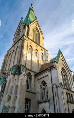 View of Kristiansand Cathedral, Norway. The gray, brick church was ...