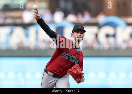 Arizona Diamondbacks starting pitcher Ryne Nelson throws against the Kansas City Royals during ...