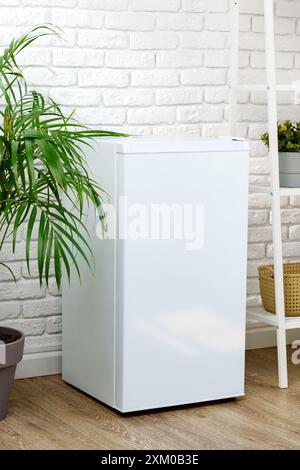 White Compact Refrigerator In A Modern Kitchen Stock Photo - Alamy
