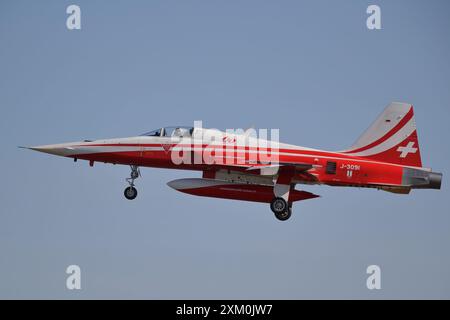 Patrouille Suisse aerobatic team arrives with their Northrop F-5E Tiger II fighter jets at this ...