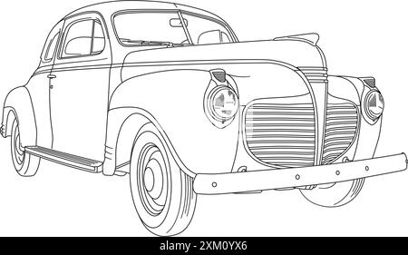 Vintage american muscle car line art frontal view vector illustration ...
