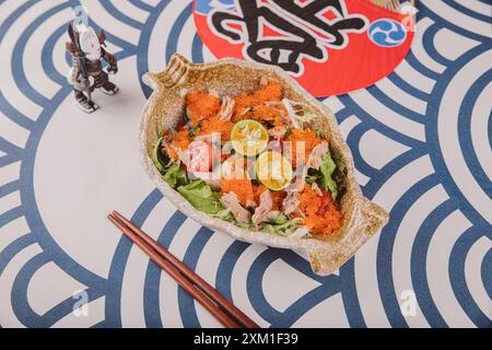 yellowfin tuna and crab Roe salad Stock Photo - Alamy