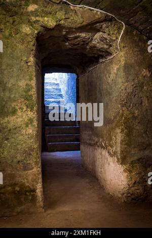 Corridor in a colonial building in Antigua Guatemala, interior with ...