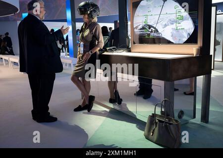 A Striker II fighter jet helmet is displayed at BAE Systems during the ...