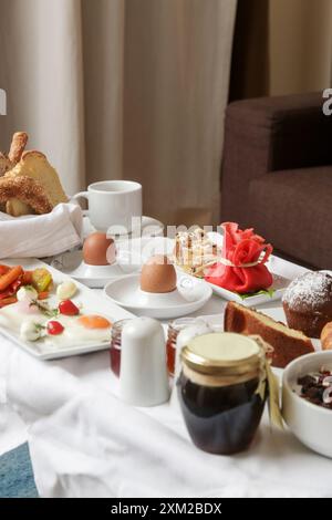 Classic hotel breakfast with various choice of food, eggs, cereals ...