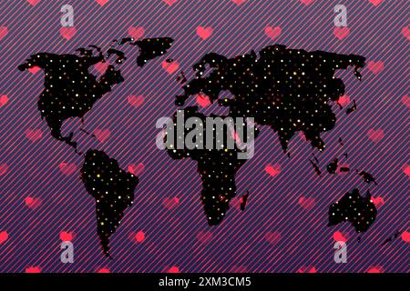 World map design with heart pattern. Earth with continents. Map of ...