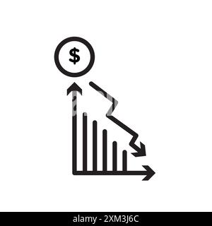 Cost reduction icon Black line art vector in black and white outline ...