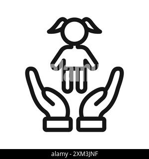 Child custody icon Black line art vector in black and white outline set ...