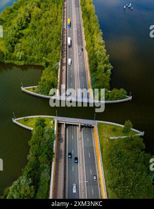 An aerial view of the Veluwemeer Aqueduct in the Netherlands ...