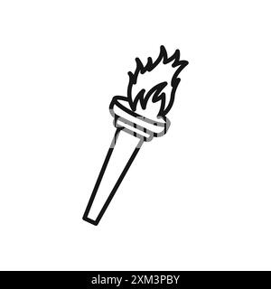 Torch flame icon Black line art vector in black and white outline set collection sign Stock ...