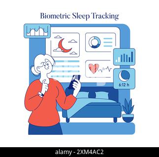 Sleep Analysis App concept. A woman monitors her sleep patterns using a ...