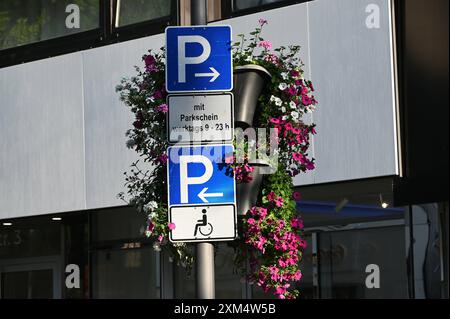 Verkehrsschild Parkplatz Parken mit Parkschein und Behindertenparkplatz ...