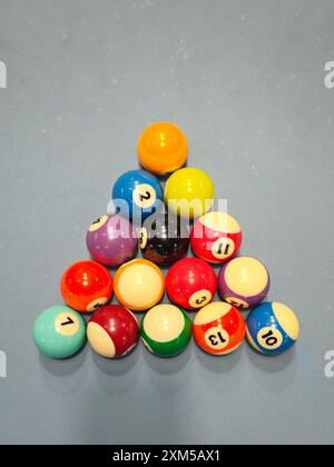 Close up of billiard balls in triangle shape. This is 8 Ball Pool sport ...