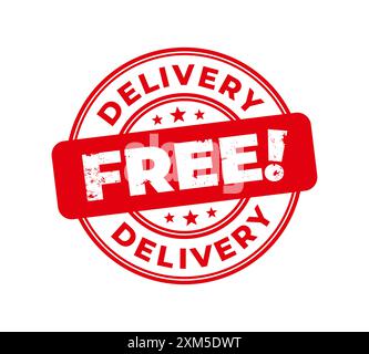 Free Delivery circular red stamp frame. Grunge rubber stamp textured ...