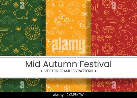 Mid Autumn Seamless Pattern Design with Decorative Elements in Hand ...