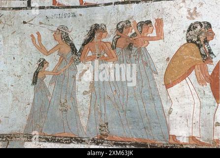 7290. Female Mourners wailing in grief at a funeral, Wall painting ...