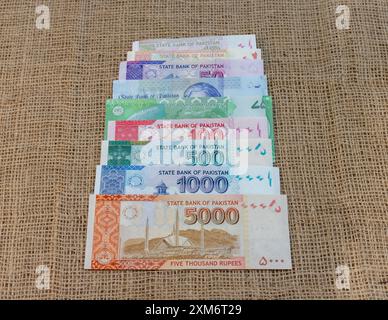 Stack of Pakistani 100 Rupee Banknotes on Burlap Background Stock Photo ...