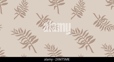 Monochrome beige color tropical jungle palm tree leaves seamless vector ...