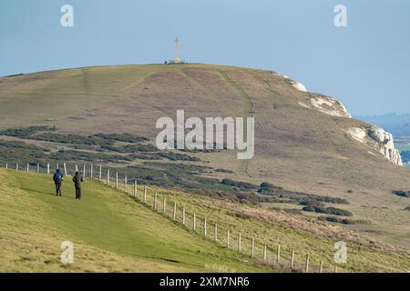 Tennyson Down with footpath leading to the Tennyson Monument on the ...