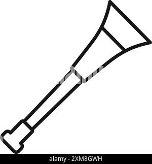 Simple black line art of a vuvuzela horn, a loud instrument often used ...