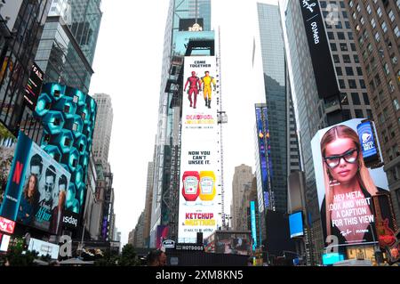 A billboard for the film, Deadpool & Wolverine, is seen in Times Square ...