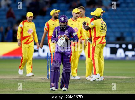 Leeds, 26 July 2024. Adil Rashid bowling for Northern Superchargers men ...