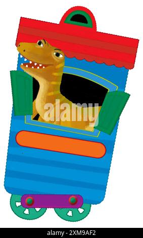 Cartoon funny looking colorful wagon with dino dinosaur animal lizard ...