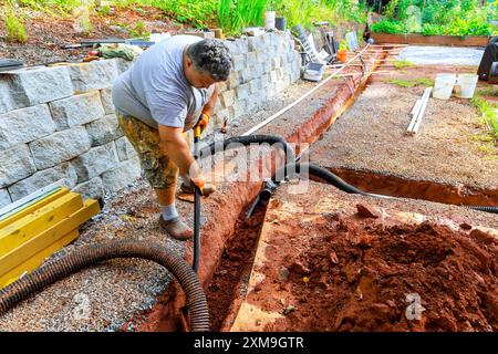 Installing an underground drainage system for outflow of rain ...