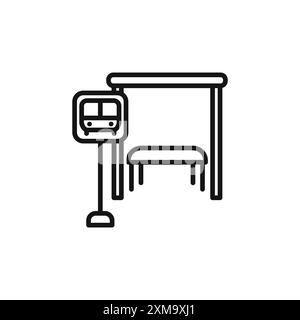 Bus stop stand icon Black line art vector in black and white outline ...