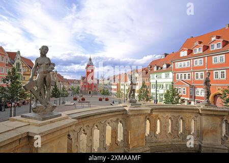 Sculpture Prudentia by Bernd Goebel 2021 on balustrade with blurred Old ...