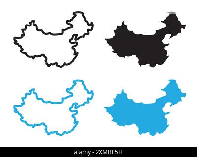 China map icon set, China map silhouette isolated on transparent ...