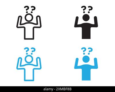 Confusing man icon logo sign vector outline in black and white color ...