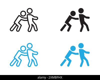 Man pushing another person icon linear logo mark set collection in ...
