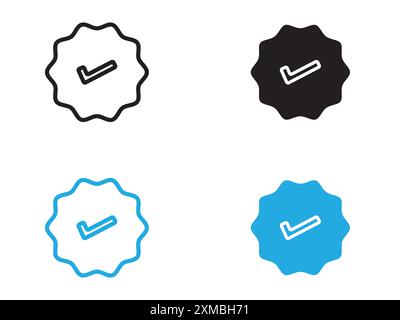 Check mark. Line tick verified badge icon. Approved profile sign. Tick in rounded corners star ...